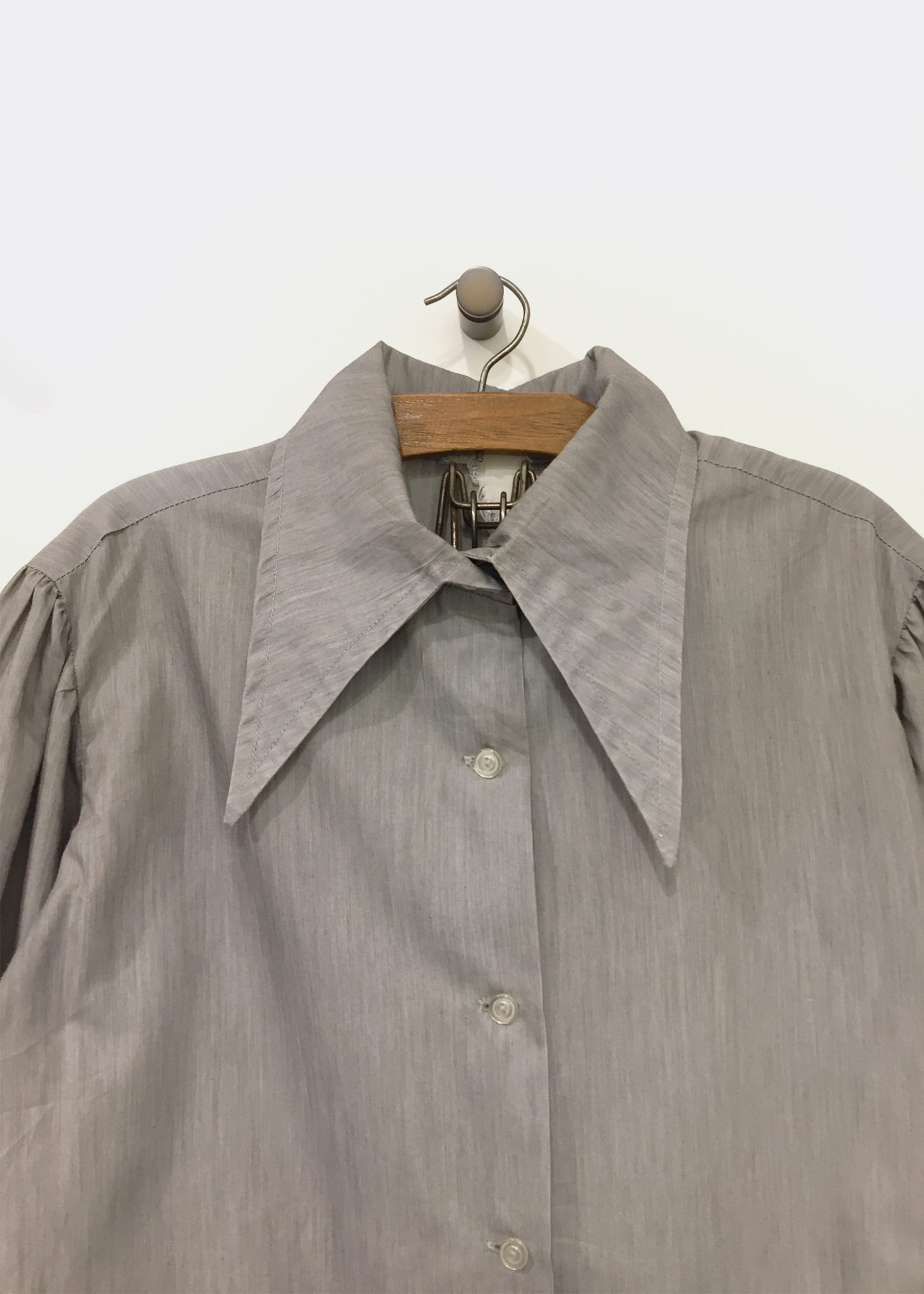Grey Vintage Blouse Puff Mutton Sleeve Pointed Collar - Jimmy Buffalo