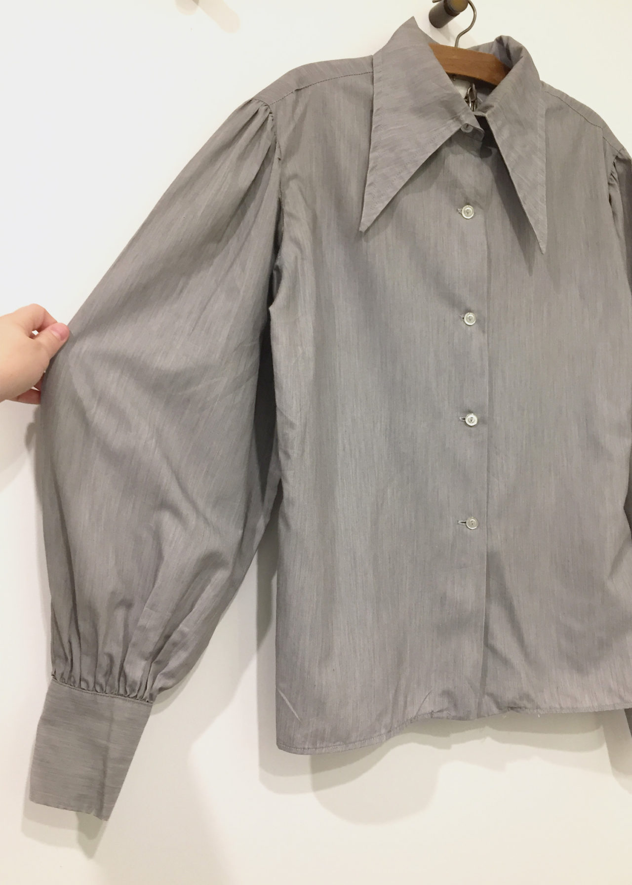 Grey Vintage Blouse Puff Mutton Sleeve Pointed Collar - Jimmy Buffalo