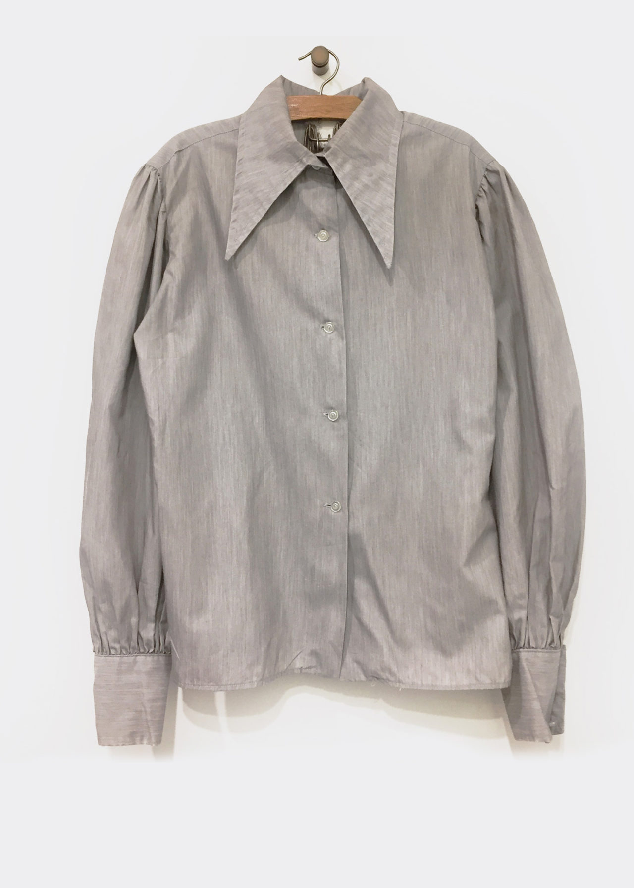 Grey Vintage Blouse Puff Mutton Sleeve Pointed Collar - Jimmy Buffalo